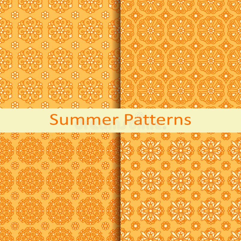 Set of Four Orange Summer Patterns Stock Vector - Illustration of ...