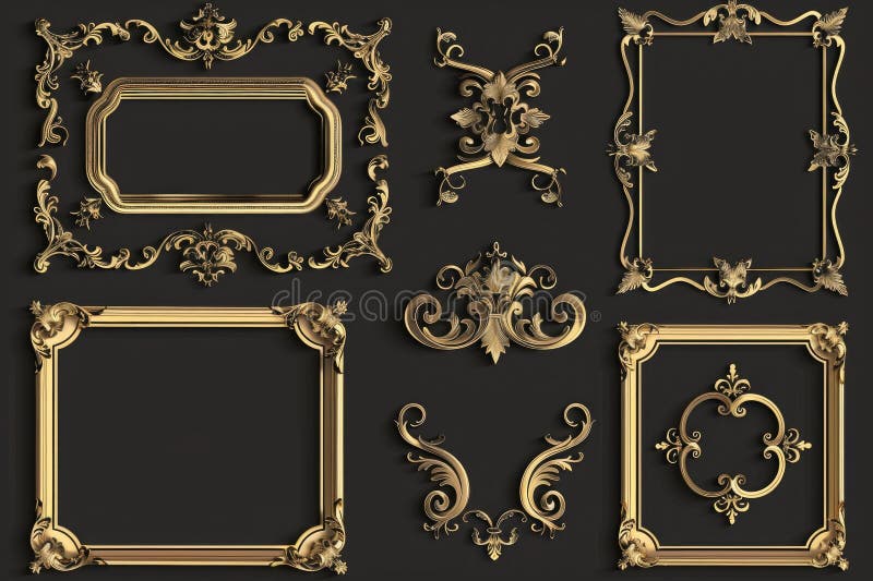 Set of Four Ornate Gold Frames with Intricate Scrollwork Details ...