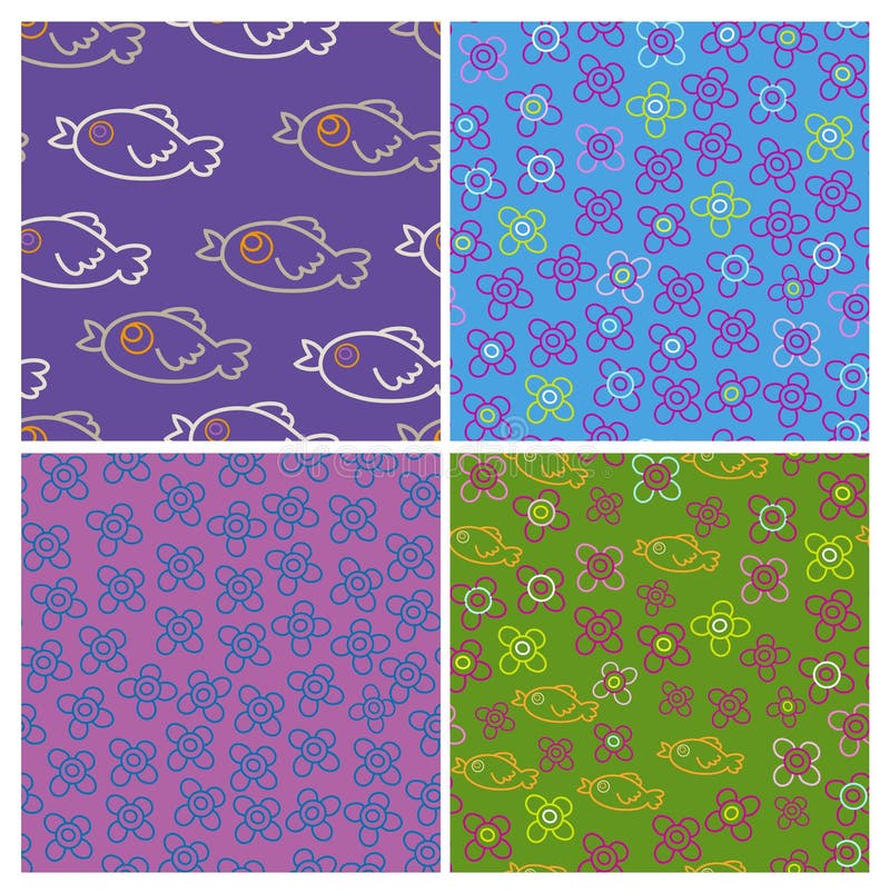 Set of Four Floral Patterns Stock Illustration - Illustration of ...