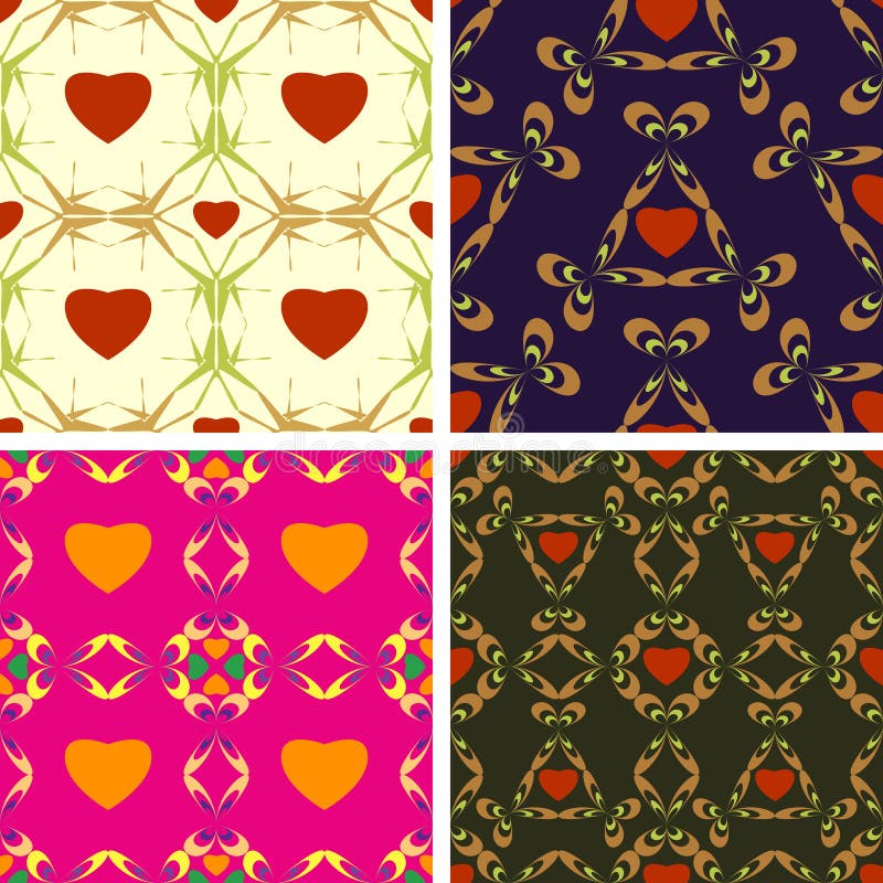 Set of Four Patterns with Hearts Stock Vector - Illustration of ...