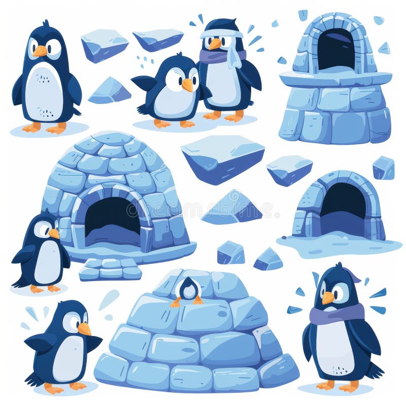 A Set of Four Penguins in Various Poses, with One of Them Holding a ...