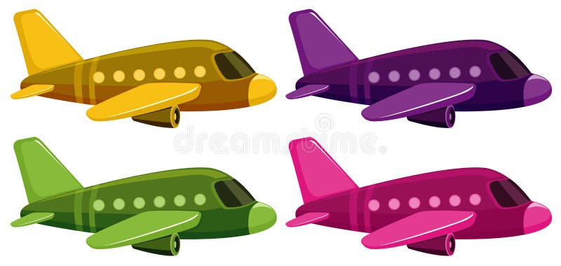 Set of Four Pictures of Airplane in Different Color Stock Illustration ...
