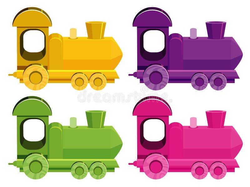 Set of Four Pictures of Trains in Different Colors Stock Illustration ...