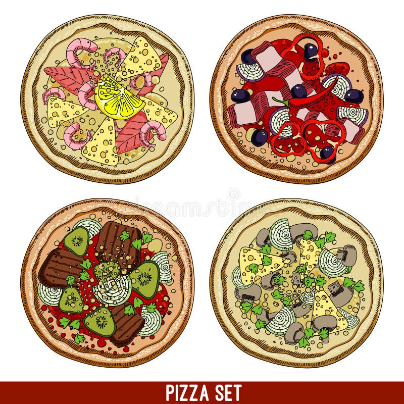 Set of four pizzas stock vector. Illustration of parsley - 69093645