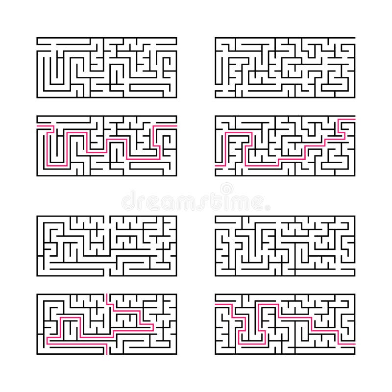 A Set of Four Rectangular Labyrinths. a Game for Children. Simple Flat ...