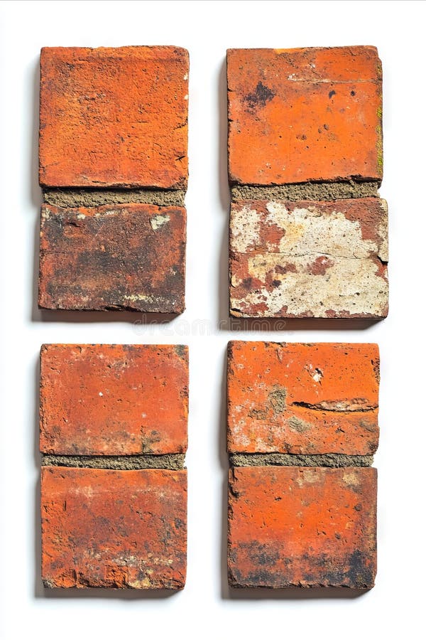A Set of Four Red Brick Pieces on a White Surface Stock Image - Image ...