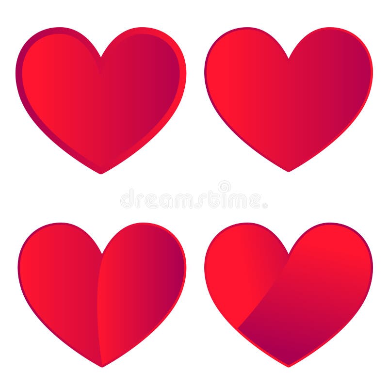 Set of Four Red Hearts on White Stock Vector - Illustration of volume ...