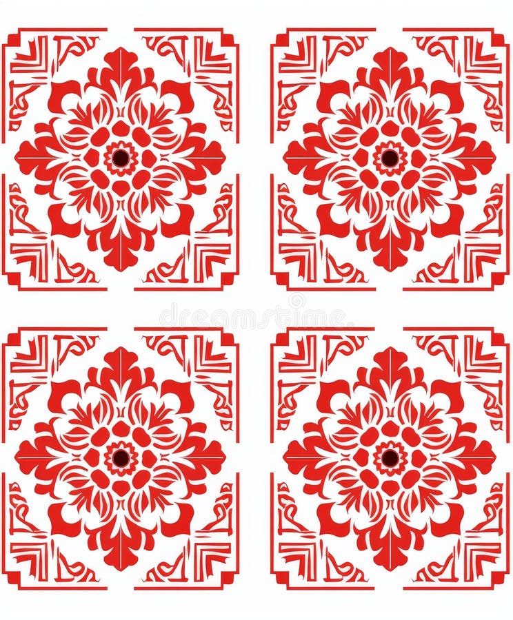 Set of Four Red and White Tile Designs Stock Illustration ...
