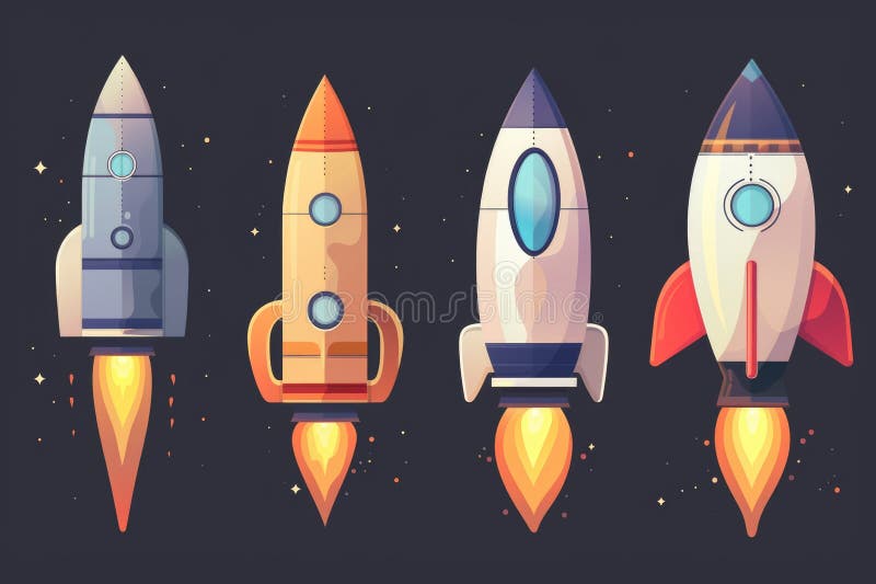 A Set of Four Rockets Flying through Space Stock Image - Image of ...