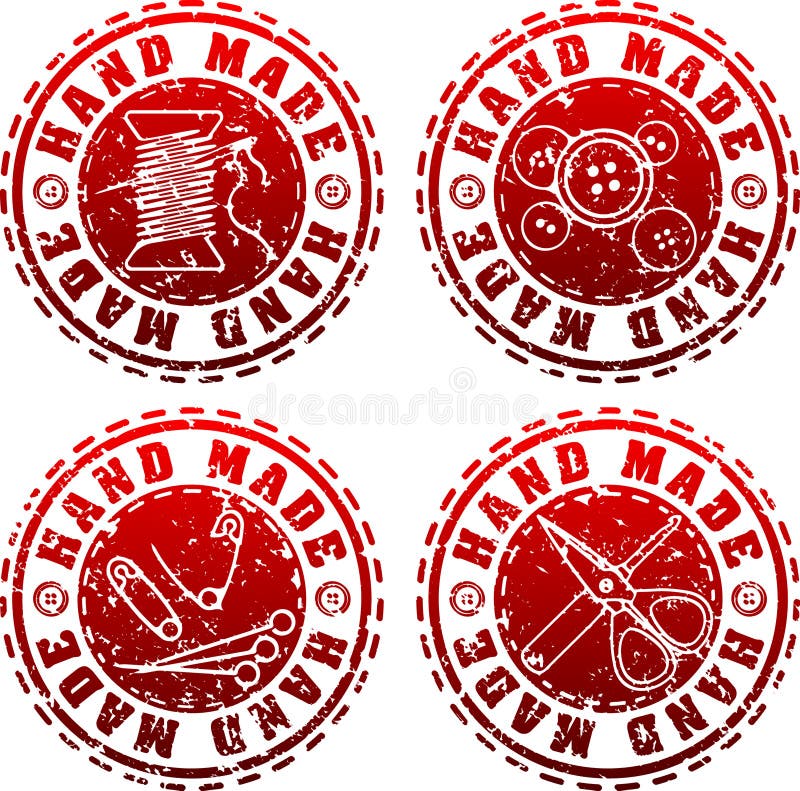 Set of Four Rubber Stamp Grunge Style Hand Made Labels for Your Stock ...