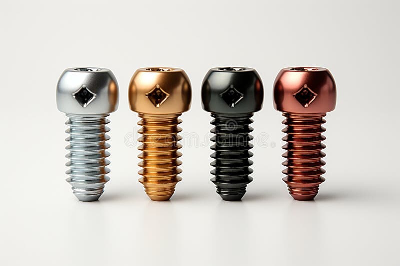 A Set of Four Screws of Different Colors on a White Background. Nuts ...
