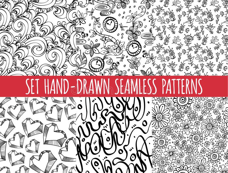 Set of Four Seamless Abstract Hand-drawn Pattern Stock Vector ...