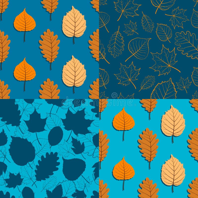 Set of Four Seamless Autumn Patterns in Orange and Blue Colour S Stock ...