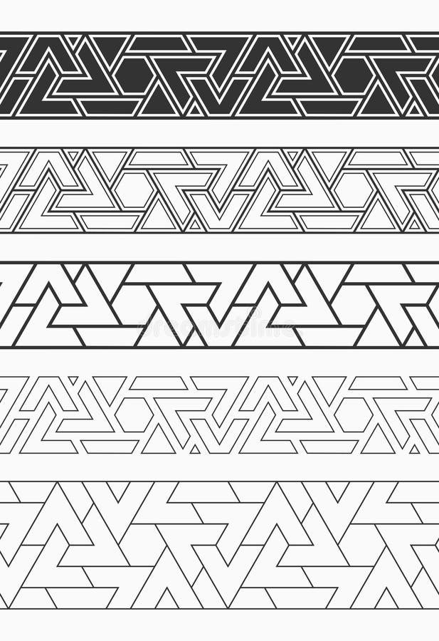 Set of Four Seamless Geometric Horizontal Borders with Hexagonal ...