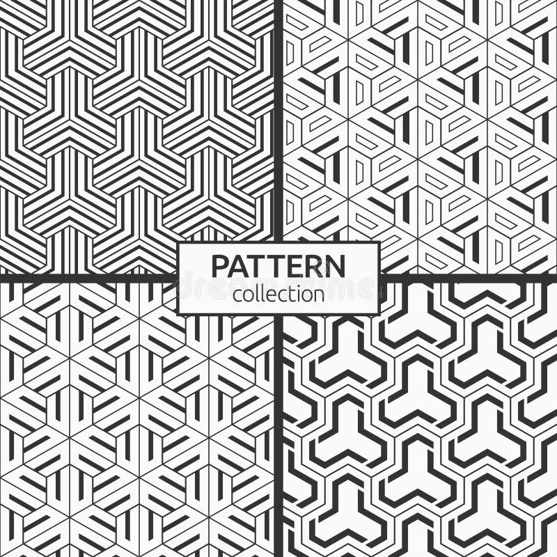 Set of Four Seamless Patterns. Geometric Tiles with Triple Hexagonal Elements Stock Vector ...