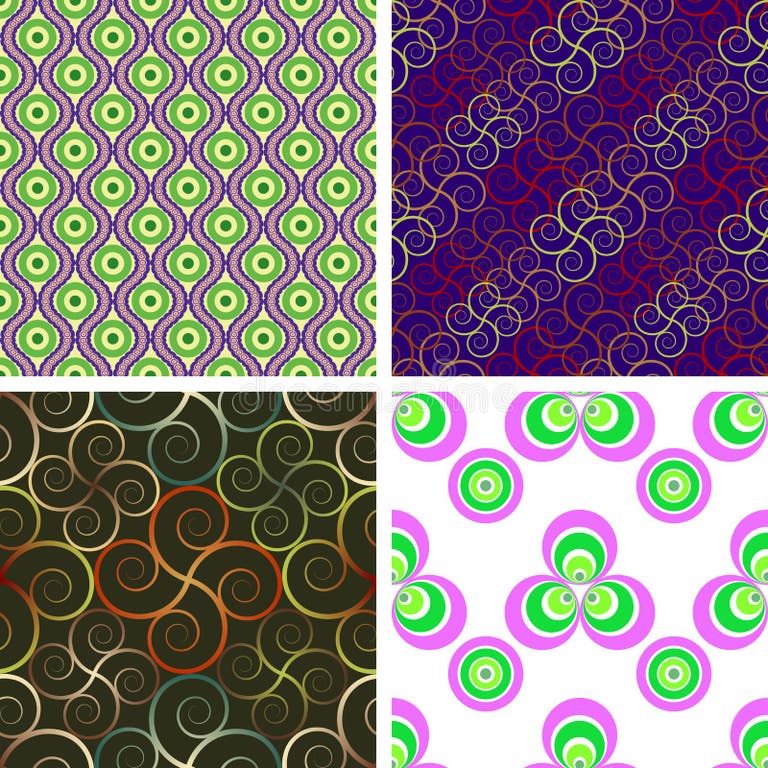 A Set of Four Seamless Patterns Stock Illustration - Illustration of ...