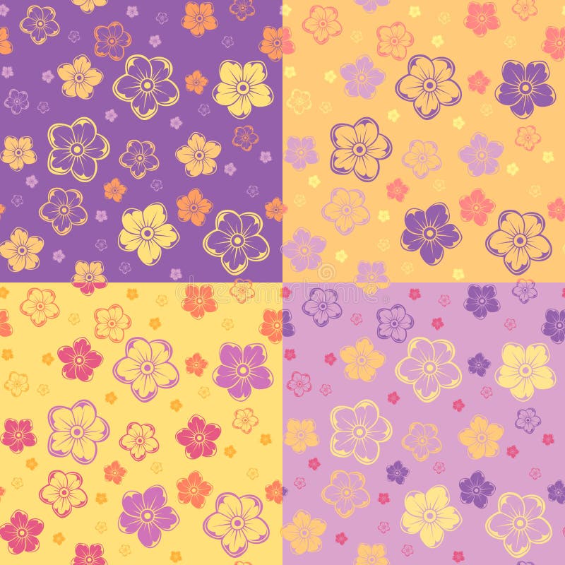 Set of Four Seamless Patterns with Flowers. Stock Vector - Illustration ...