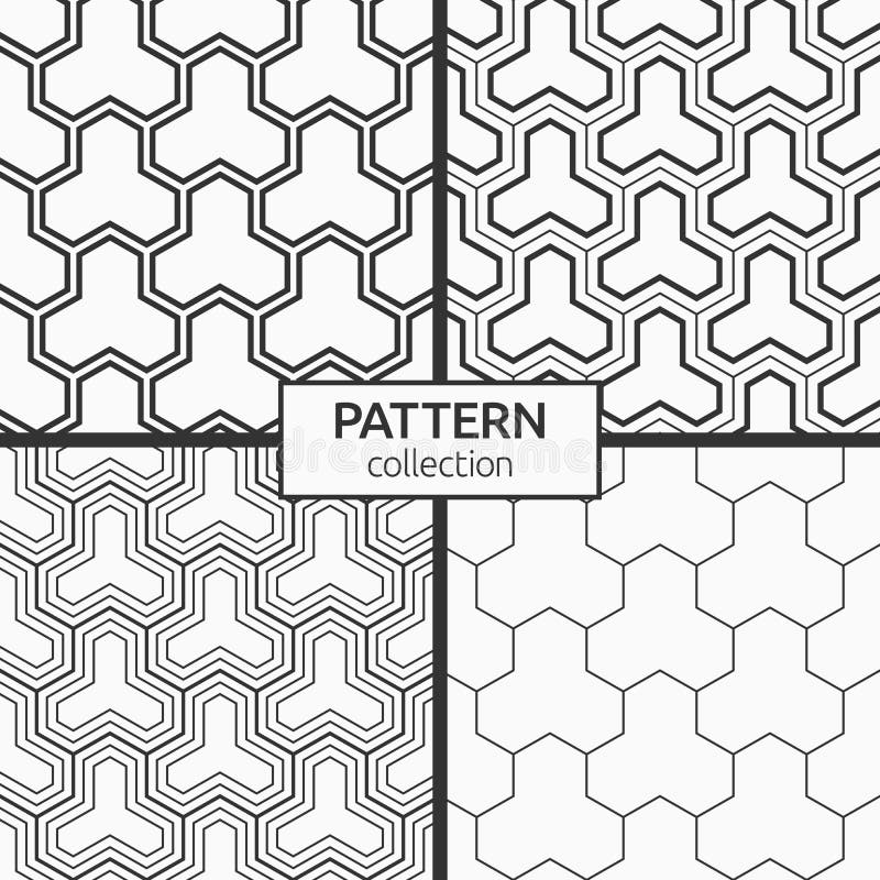 Set of Four Seamless Patterns. Geometric Tiles with Triple Hexagonal ...