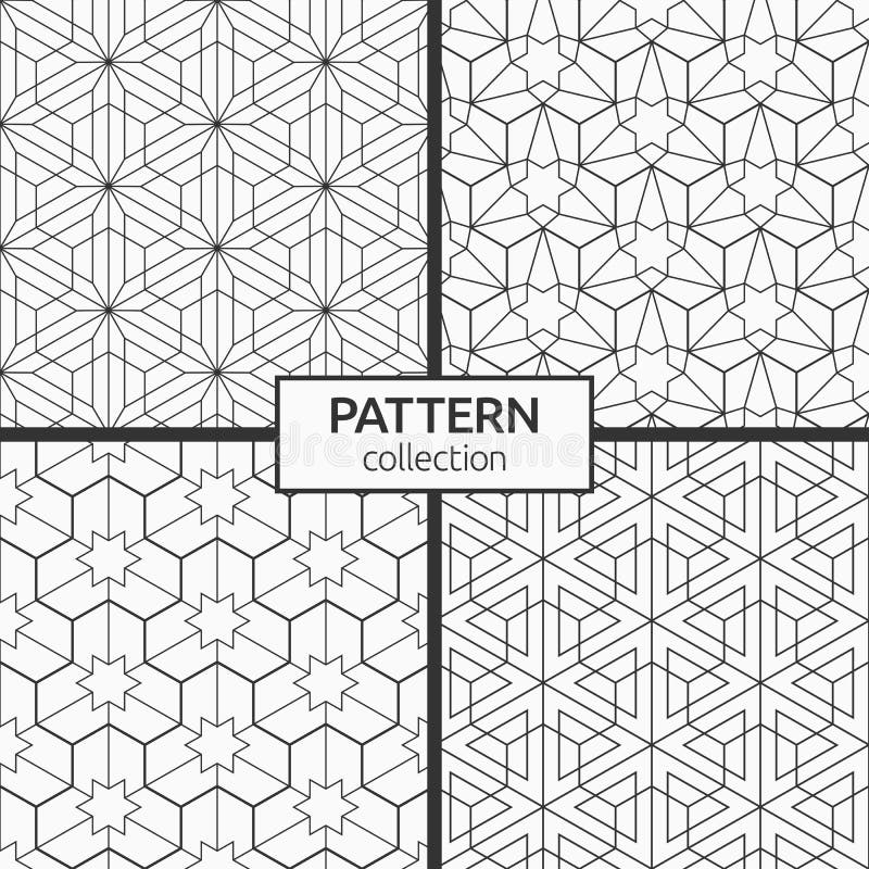 Set of Four Seamless Patterns. Geometric Tiles with Triple Hexagonal ...