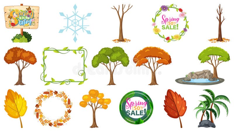 Set of Four Seasons Trees and Nature Objects Stock Vector ...