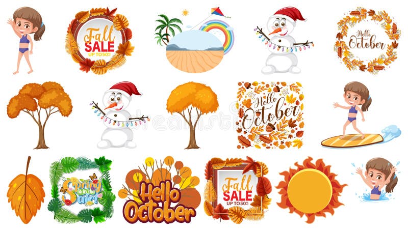 Set of Four Seasons Trees and Nature Objects Stock Vector ...