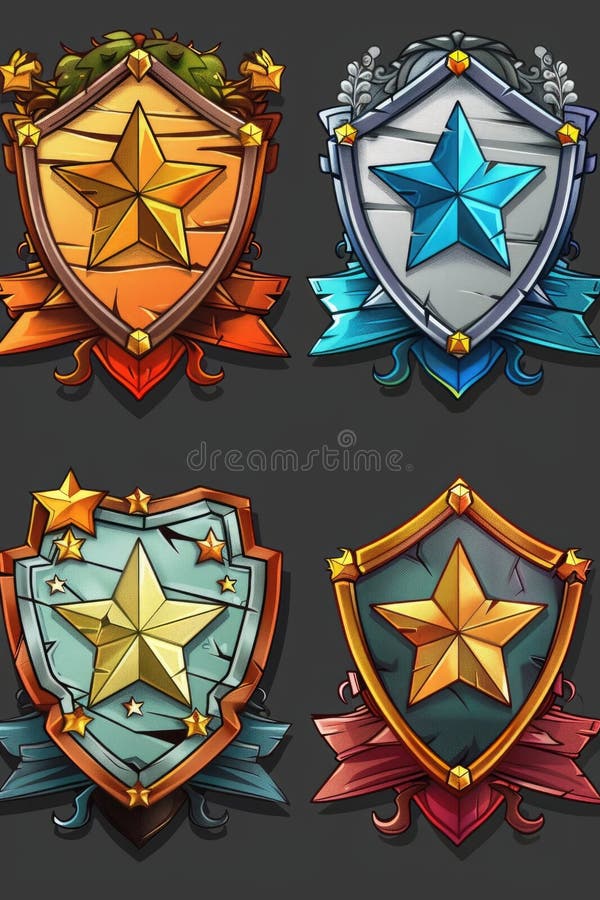 A Set of Four Shields Decorated with Stars and Ribbons, Perfect for ...
