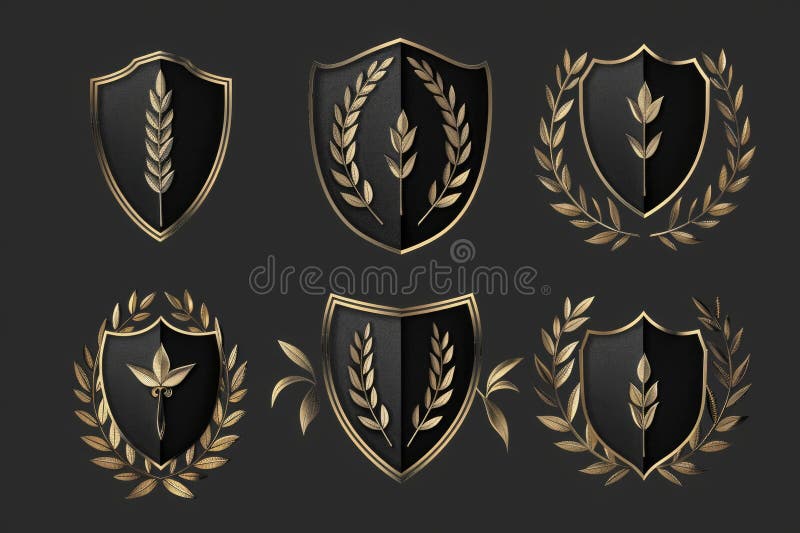 A Set of Four Shields with Laurels, Perfect for Awards and Achievements ...