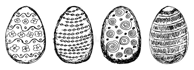 Set of Four Simple Sketches of Eggs with Abstract Patterns Stock Vector ...