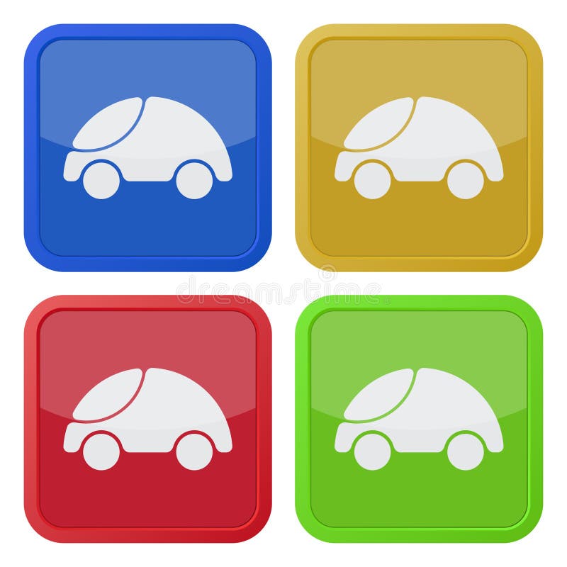 Set of Four Square Icons with Car Stock Vector - Illustration of ...