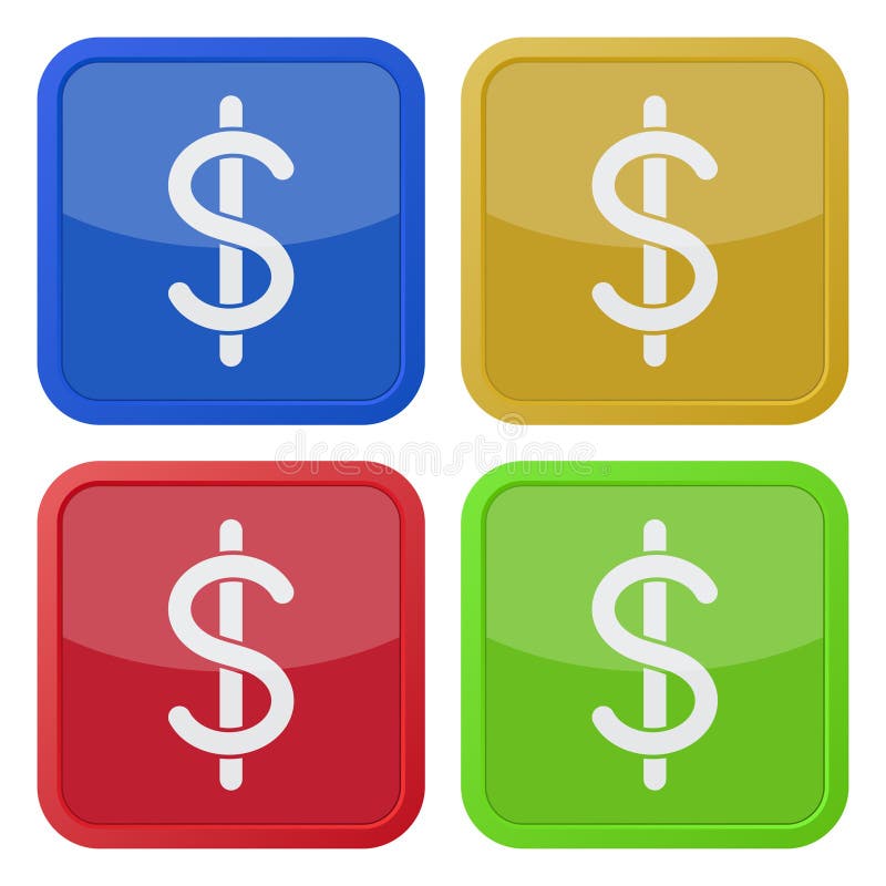 Set of Four Square Icons - Dollar Currency Symbol Stock Vector ...