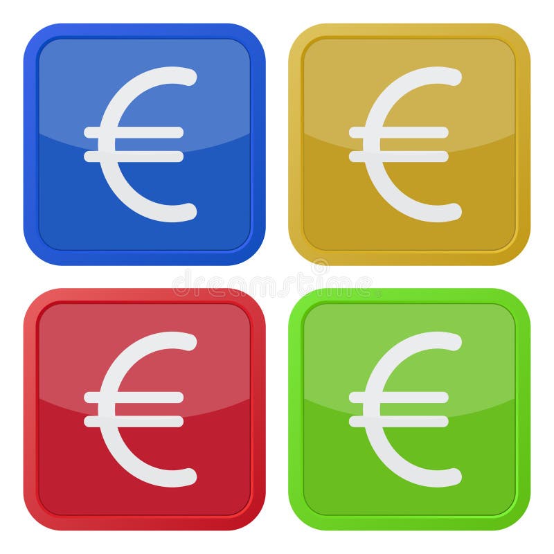 Set of Four Square Icons with Euro Currency Symbol Stock Vector ...