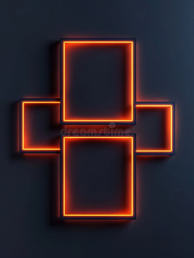 A Set of Four Square Neon Lights Mounted on a Wall, Providing Bright ...