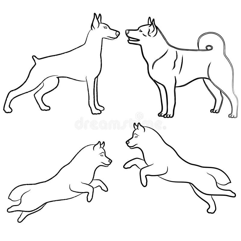 Set of four dog outlines stock vector. Illustration of domesticated ...