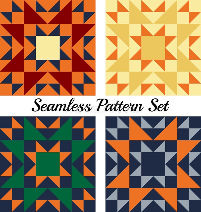 Set of Four Stylish Geometric Seamless Patterns with Triangles and ...