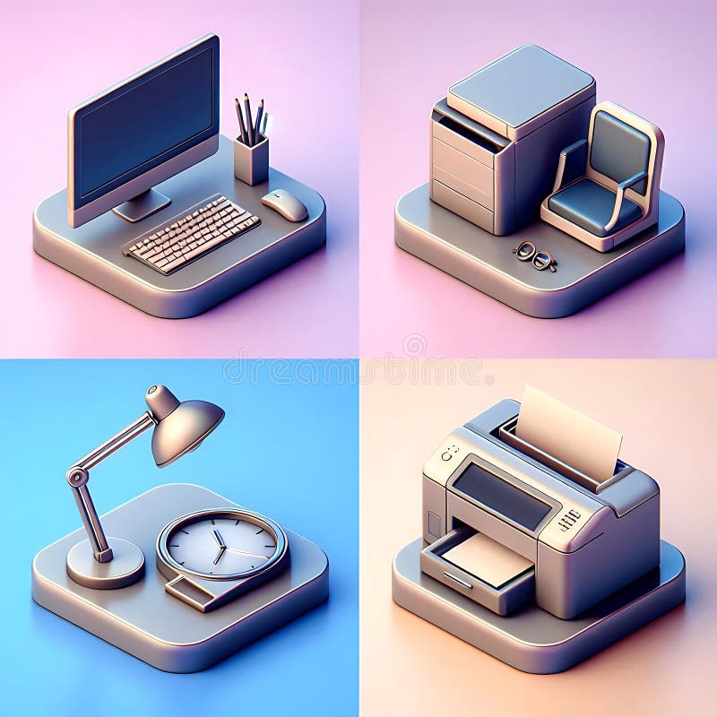 Minimalist 3D Office Icons Set Stock Illustration - Illustration of ...