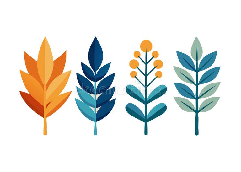 Set of Four Stylized Leaf and Seed Illustrations Stock Vector ...