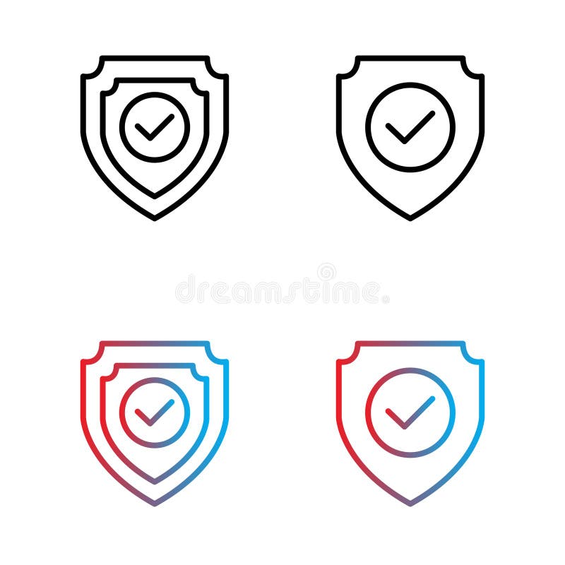 Set of Four Stylized Shield Icons, Featuring a Checkmark Graphic. Stock ...