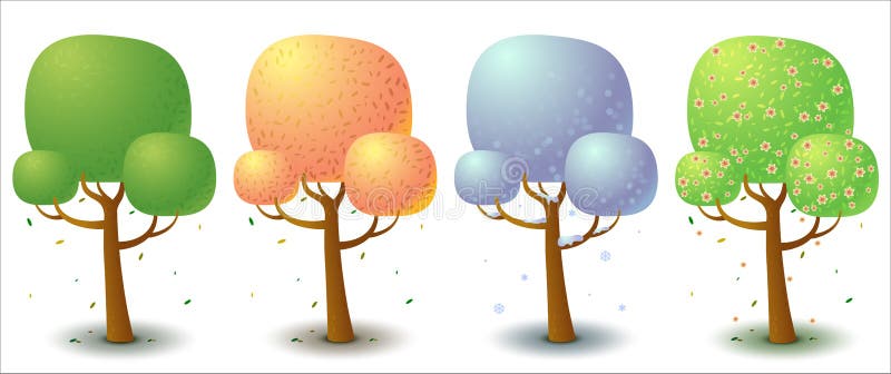 Set of Four Stylized Trees in Different Seasons of the Year. Game UI ...