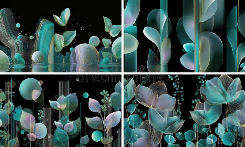 Set of Four Surreal Nature Inspired Abstract Backgrounds Stock Photo ...