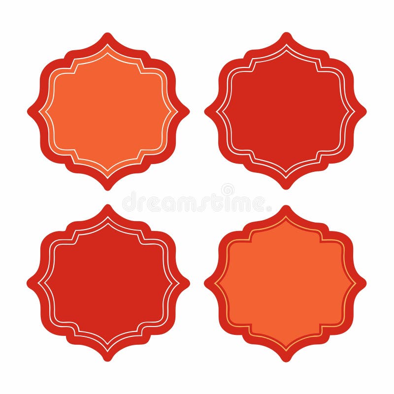 A Set of Four Red Labels Arranged Symmetrically on a White Background ...