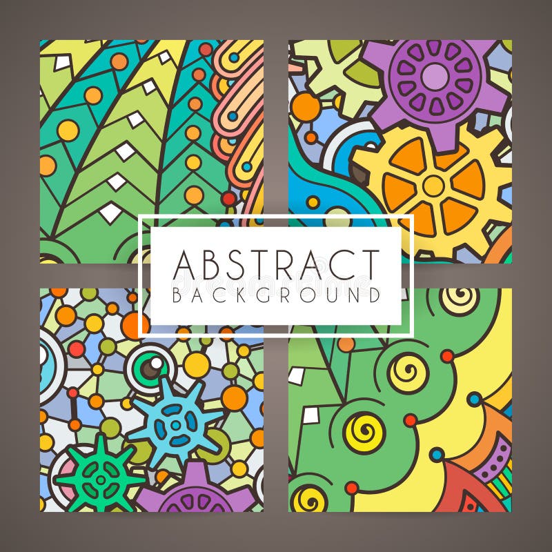 Set of Four Vector Colorful Intricate Patterns. Doodle Stock Vector ...