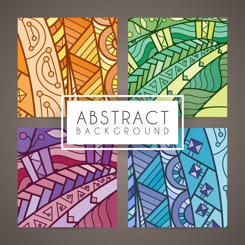 Set of Four Vector Colorful Intricate Patterns. Doodle Stock Vector ...