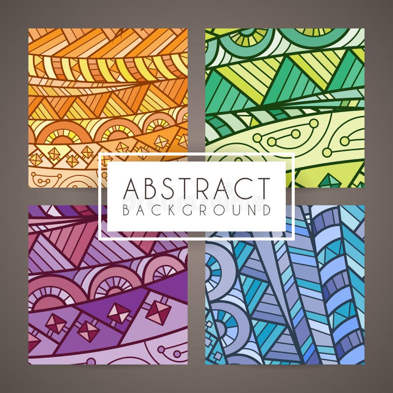 Set of Four Vector Colorful Intricate Patterns. Doodle Stock Vector ...