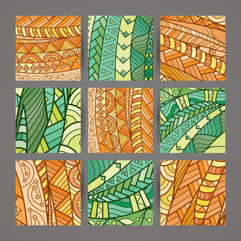 Set of Four Vector Colorful Intricate Patterns. Doodle Stock Vector ...