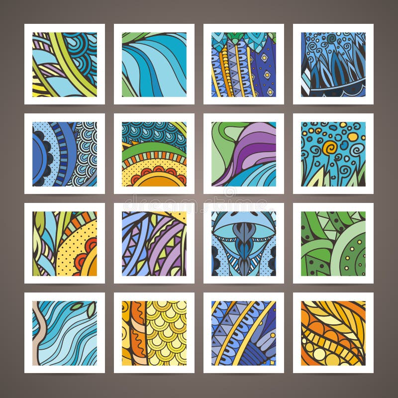 Set of Four Vector Colorful Intricate Patterns. Doodle Stock Vector ...