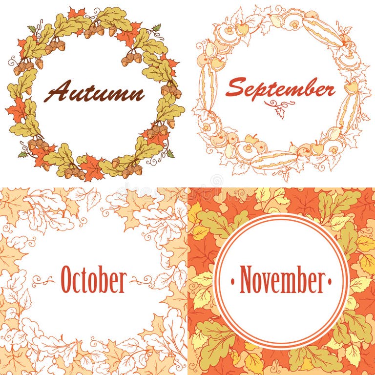 Autumn Frames and Wreaths with Leaves. Stock Vector - Illustration of ...