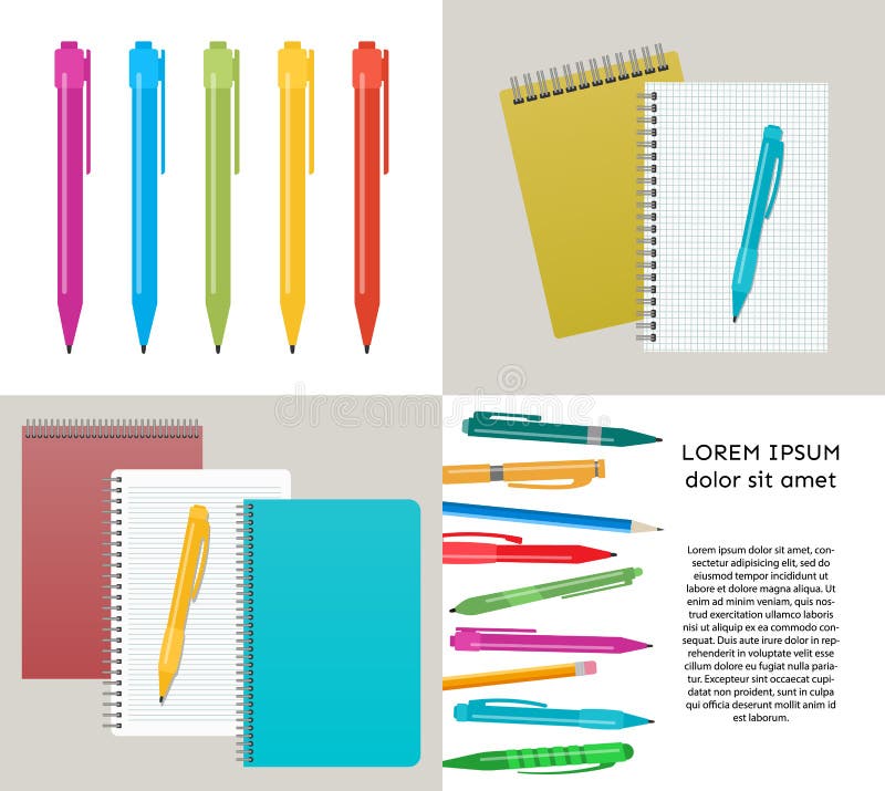 Set of Four Vector Illustration with Notebooks Stock Vector ... Set of Four Vector Illustration with Notebooks Stock Vector ...