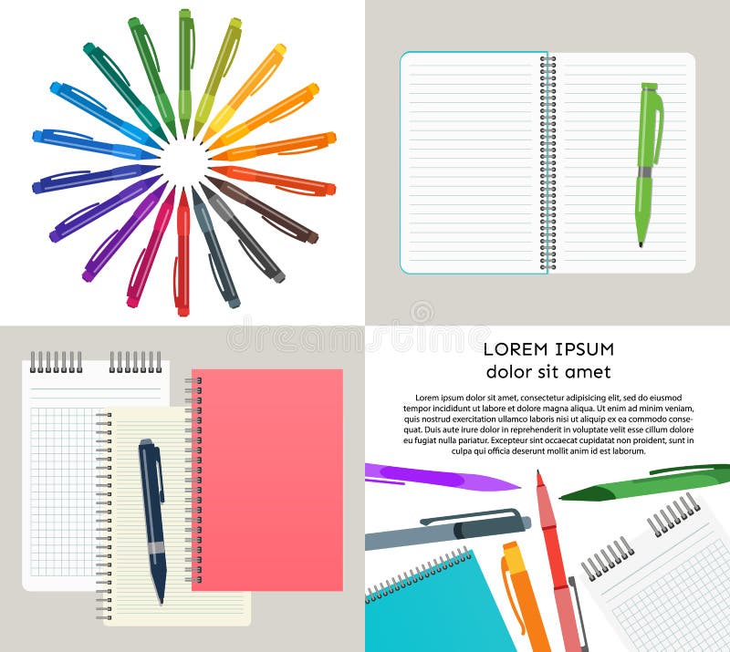 Set of Four Vector Illustration with Notebooks Stock Vector ...