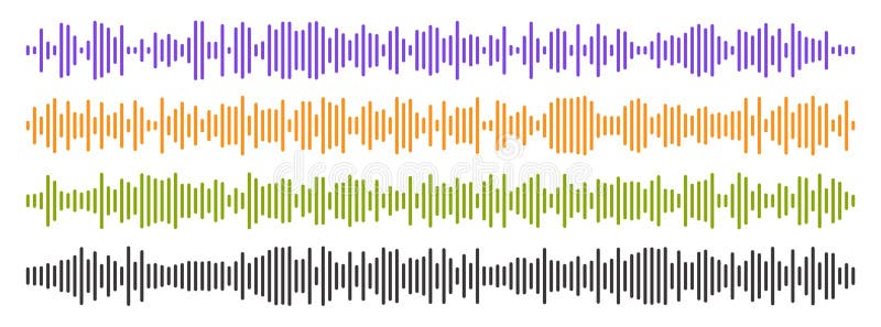 Set of Four Vector Long Sound Waves of Different Intensities. Audio ...