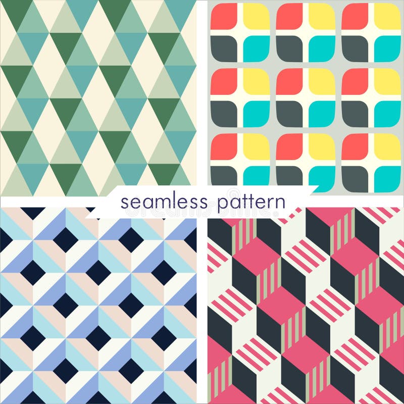 Set of Four Vector Seamless Geometrical Patterns. Vintage Textures_1 ...